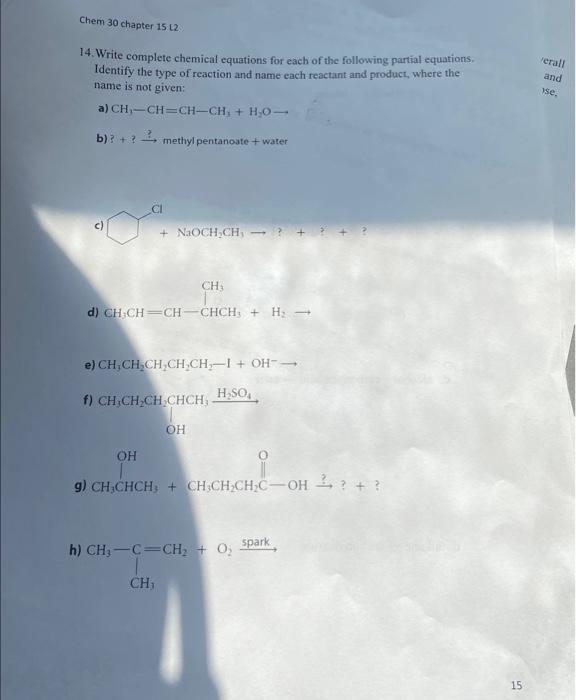 Solved 14. Write complete chemical equations for each of the | Chegg.com