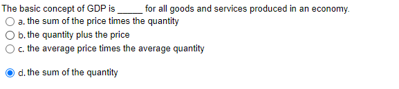 Solved The basic concept of GDP is for all goods and | Chegg.com