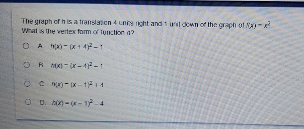 Solved The graph of his a translation 4 units right and 1 | Chegg.com