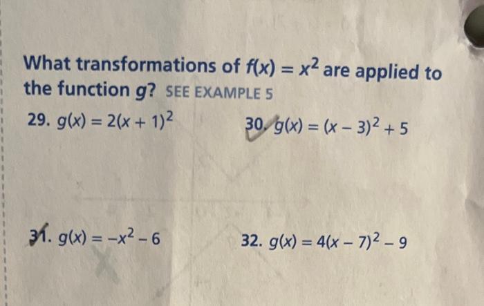 Solved What transformations of f(x)=x2 are applied to the | Chegg.com