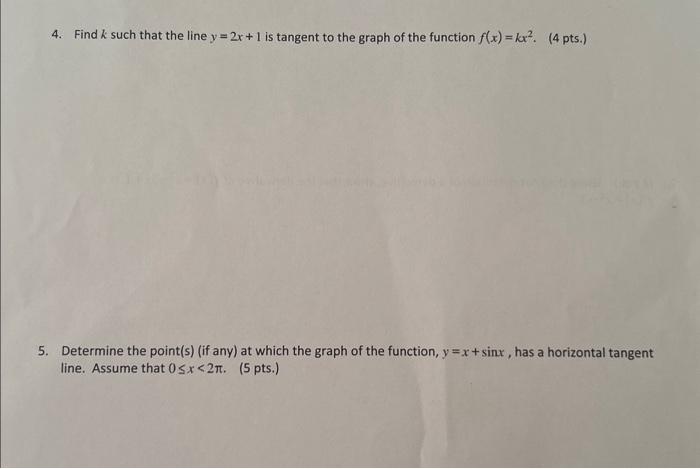 Solved 4. Find k such that the line y=2x+1 is tangent to the | Chegg.com