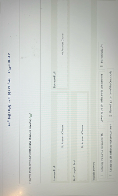 Solved Cu2 (aq) H2(g)→Cu(s) 2H (aq),Ecell °= 0.34VHow will | Chegg.com