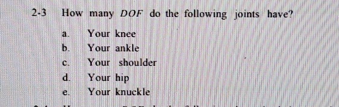 Solved 2-3 ﻿How many DOF do the following joints have?a. | Chegg.com