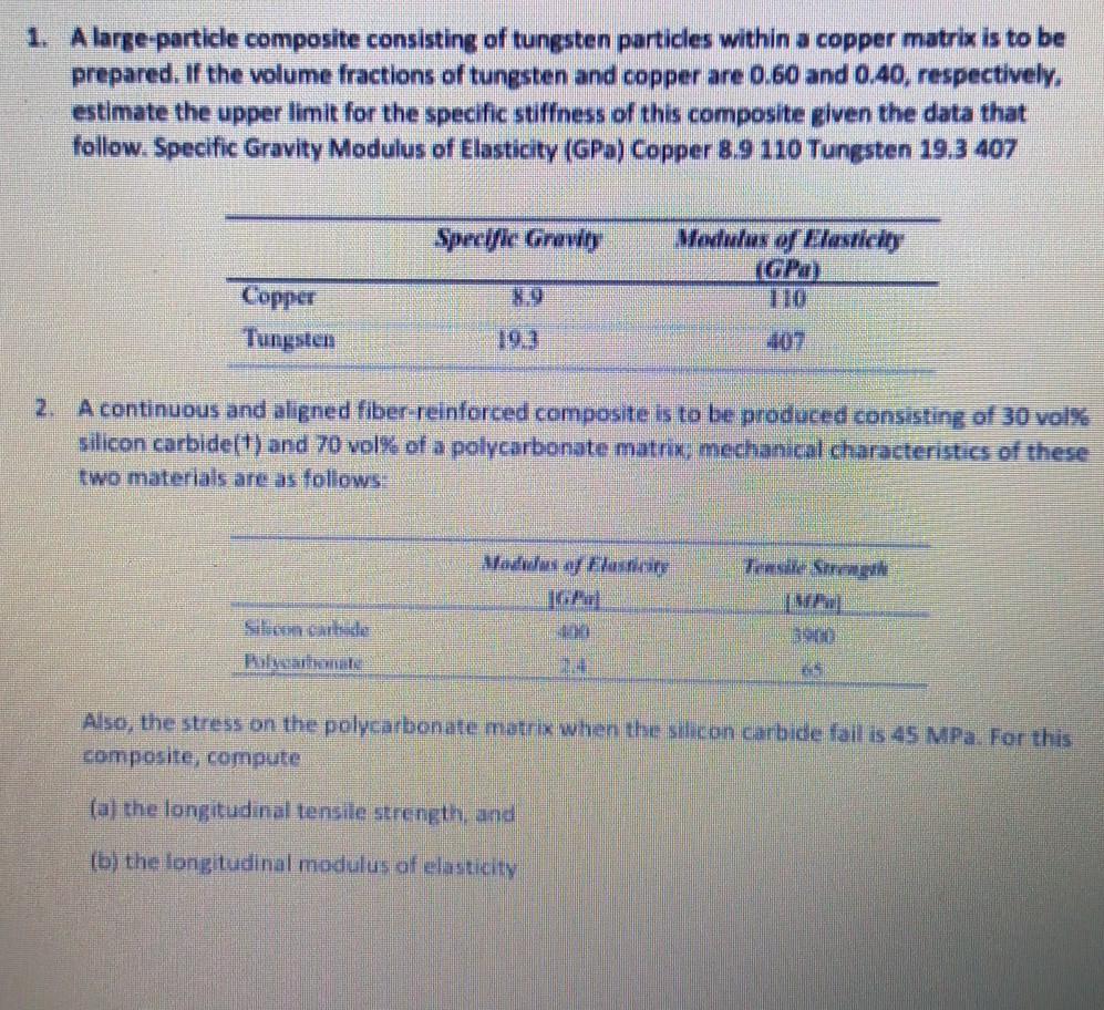 Solved 1. A large-particle composite consisting of tungsten | Chegg.com