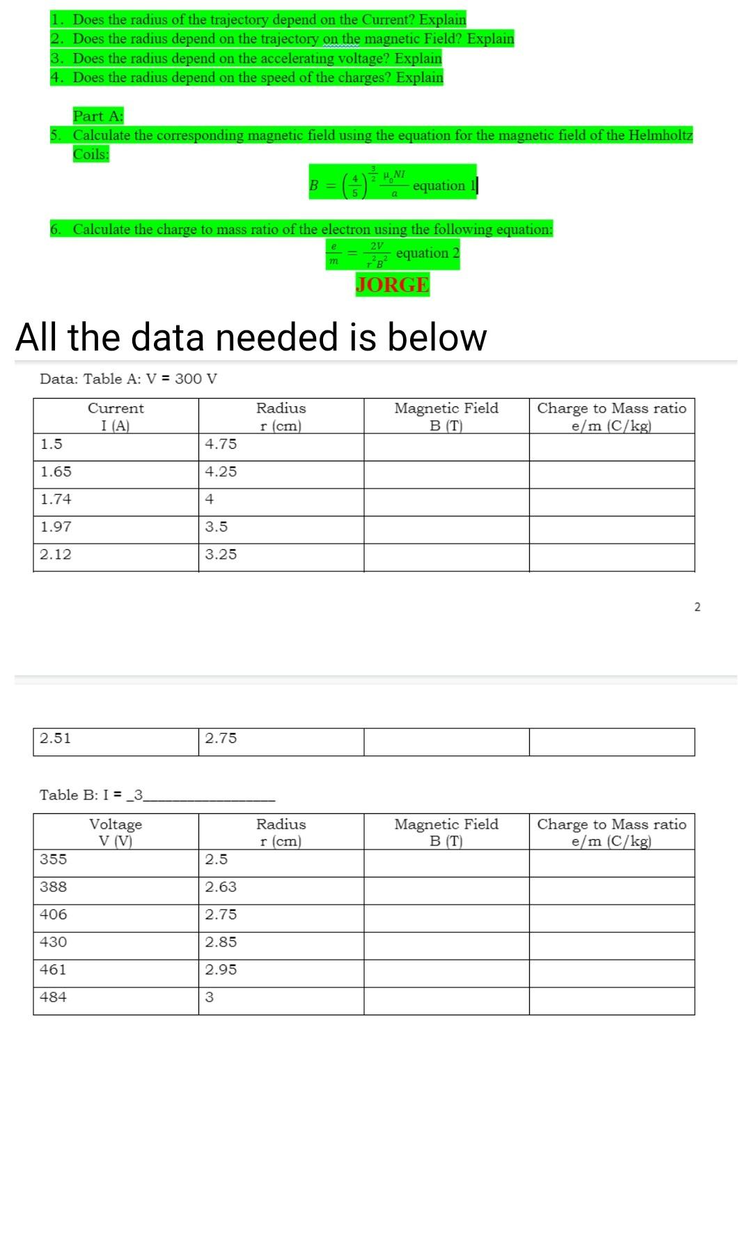 Solved 1. Does the radius of the trajectory depend on the | Chegg.com