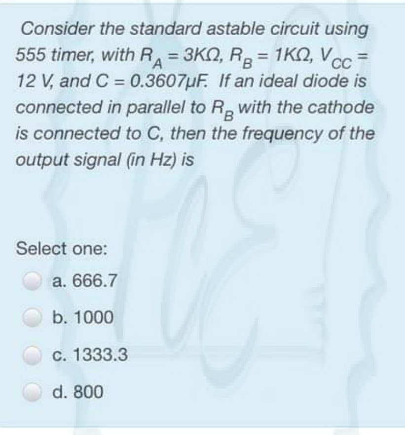 Solved Consider the standard astable circuit using 555 | Chegg.com