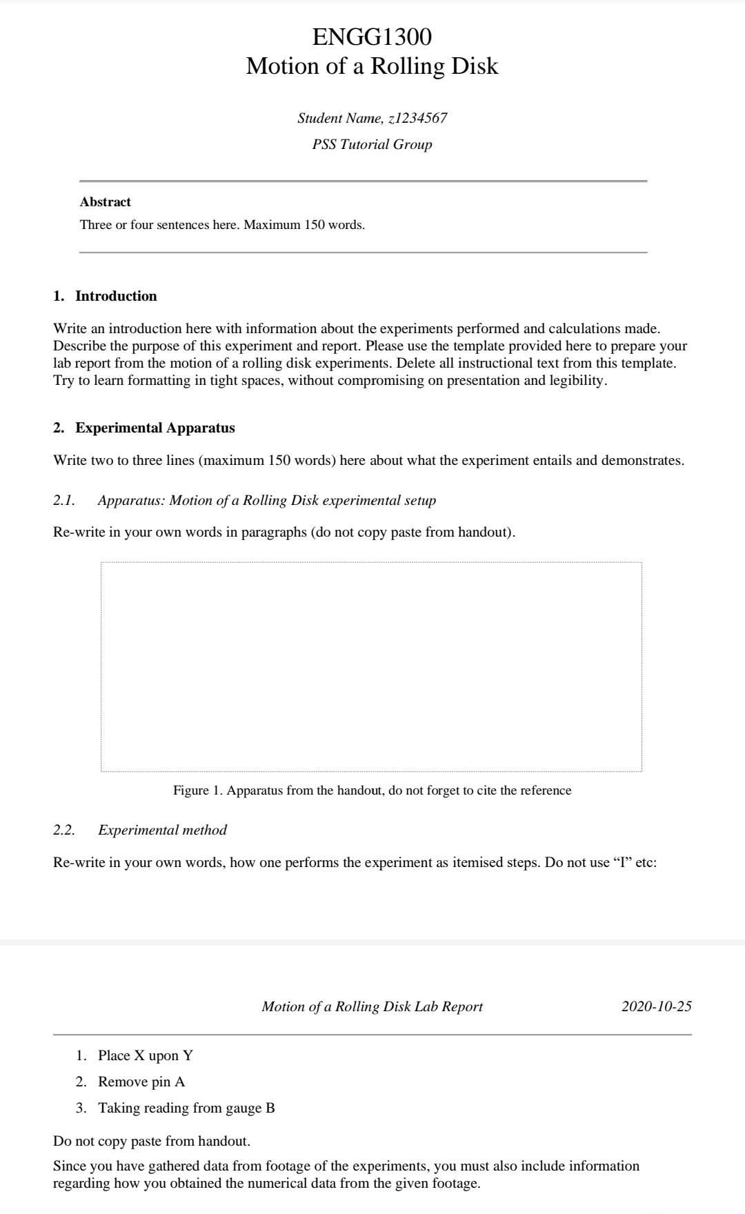 ENGG1300 Motion of a Rolling Disk Student Name, | Chegg.com