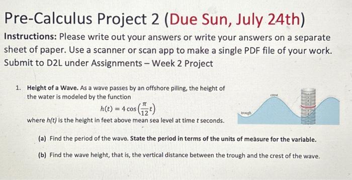 Solved Pre-Calculus Project 2 (Due Sun, July 24th) | Chegg.com