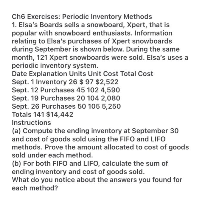Solved Ch6 Exercises: Periodic Inventory Methods 1. Elsa's | Chegg.com