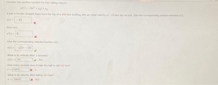 Solved Consider the position function for free falling | Chegg.com
