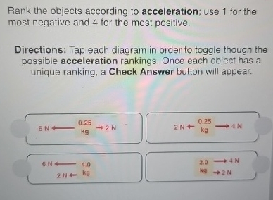 Solved Rank the objects according to acceleration; use 1 | Chegg.com