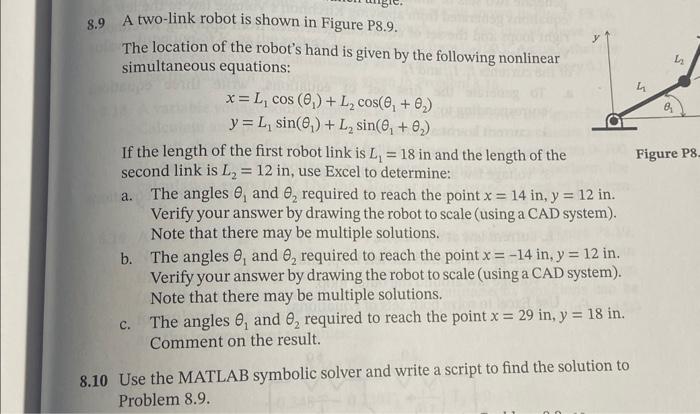 Solved 8.9 A two-link robot is shown in Figure P8.9. The | Chegg.com