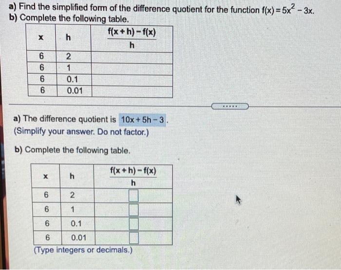 Solved х a) Find the simplified form of the difference | Chegg.com