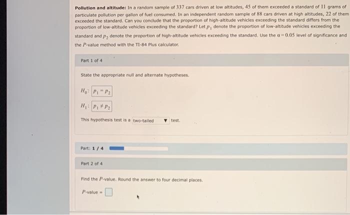 Solved Pollution and altitudet In a random sample of 337 | Chegg.com