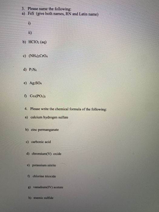 Solved Chapter 5 Ex #3: Nomenclature Exercise 1. Please name | Chegg.com
