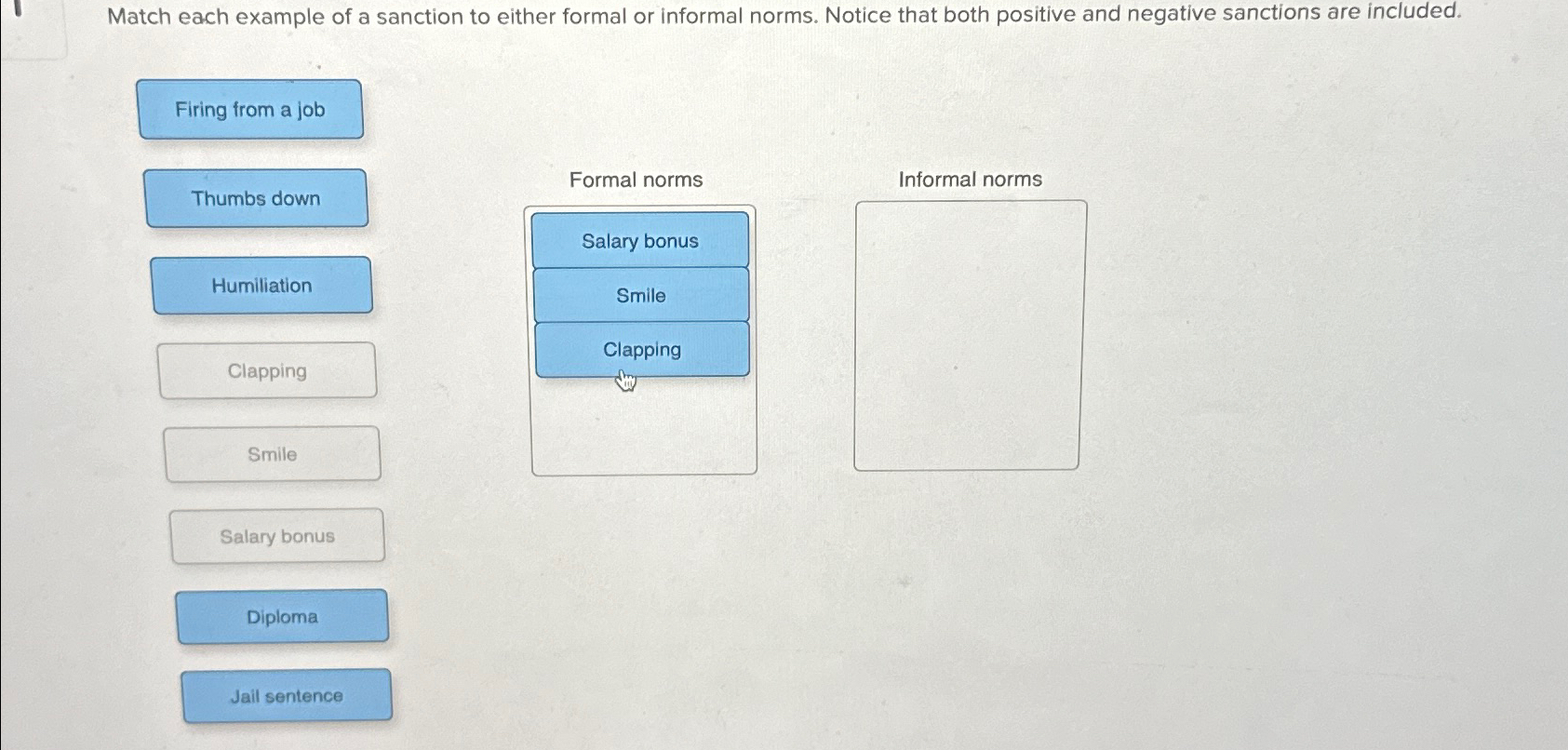 Solved Match each example of a sanction to either formal or | Chegg.com