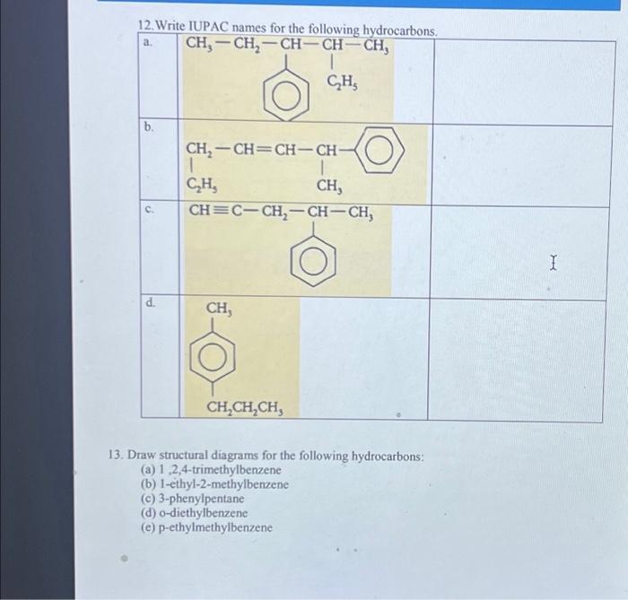 Solved 13. Draw structural diagrams for the following | Chegg.com