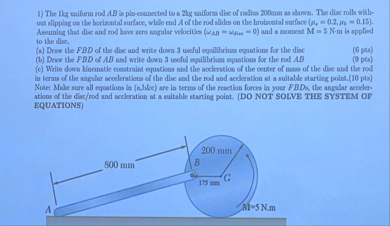 The 1 ﻿kg uniform rod AB ﻿is pin-connected to a 2 ﻿kg | Chegg.com