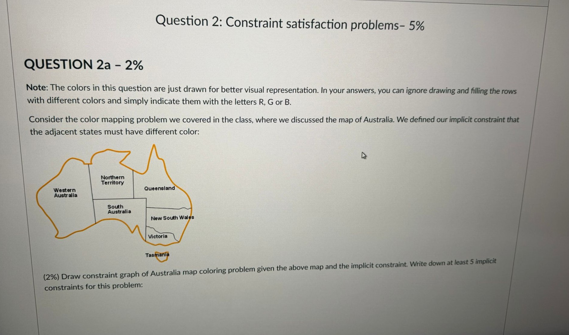 Solved Question 2: Constraint satisfaction | Chegg.com