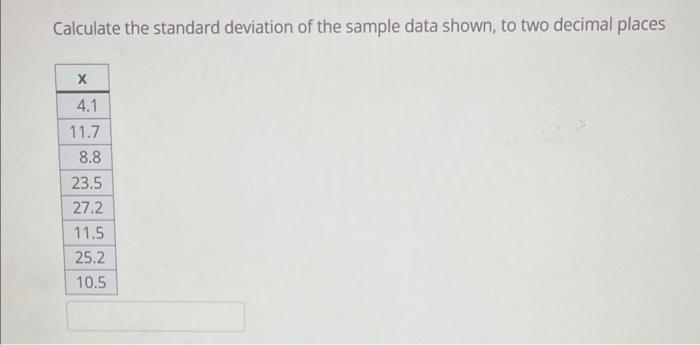 Solved Calculate the standard deviation of the sample data | Chegg.com