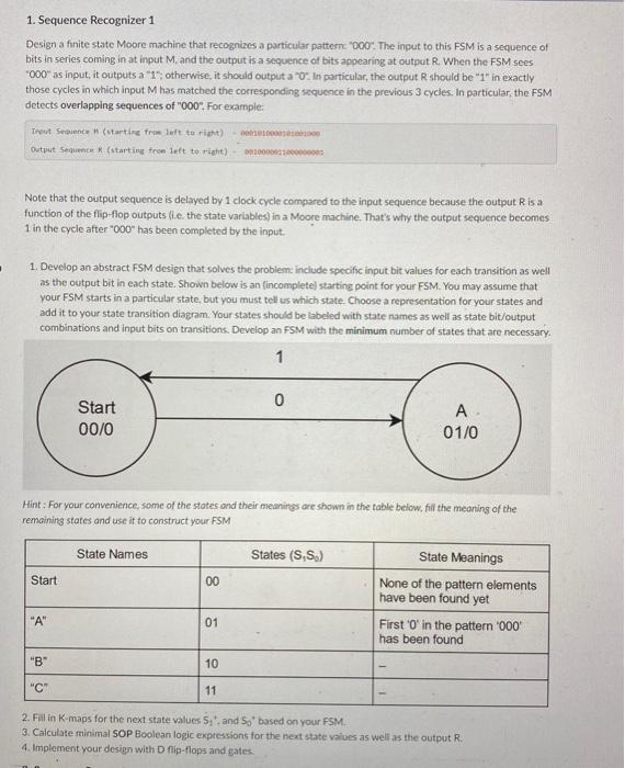 Solved 1 Sequence Recognizer 1 Design A Finite State Moore