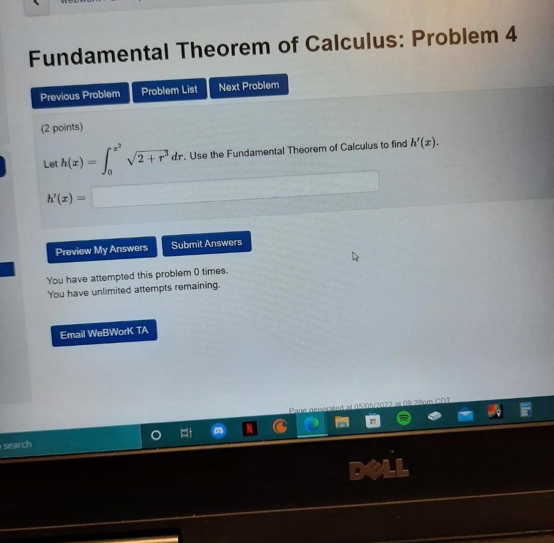 Solved Fundamental Theorem of Calculus: Problem 4 Problem | Chegg.com