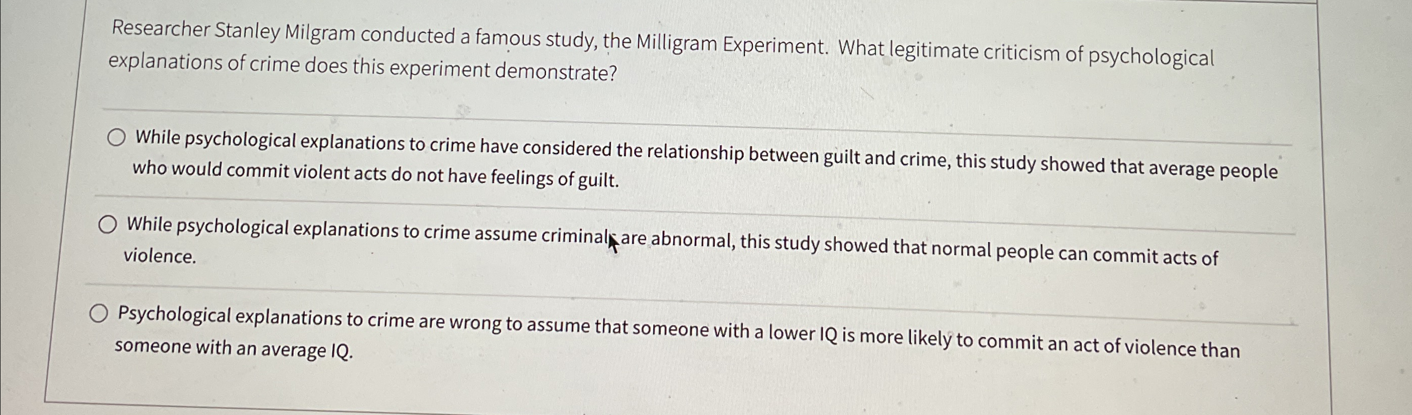 Solved Researcher Stanley Milgram conducted a famous study, | Chegg.com