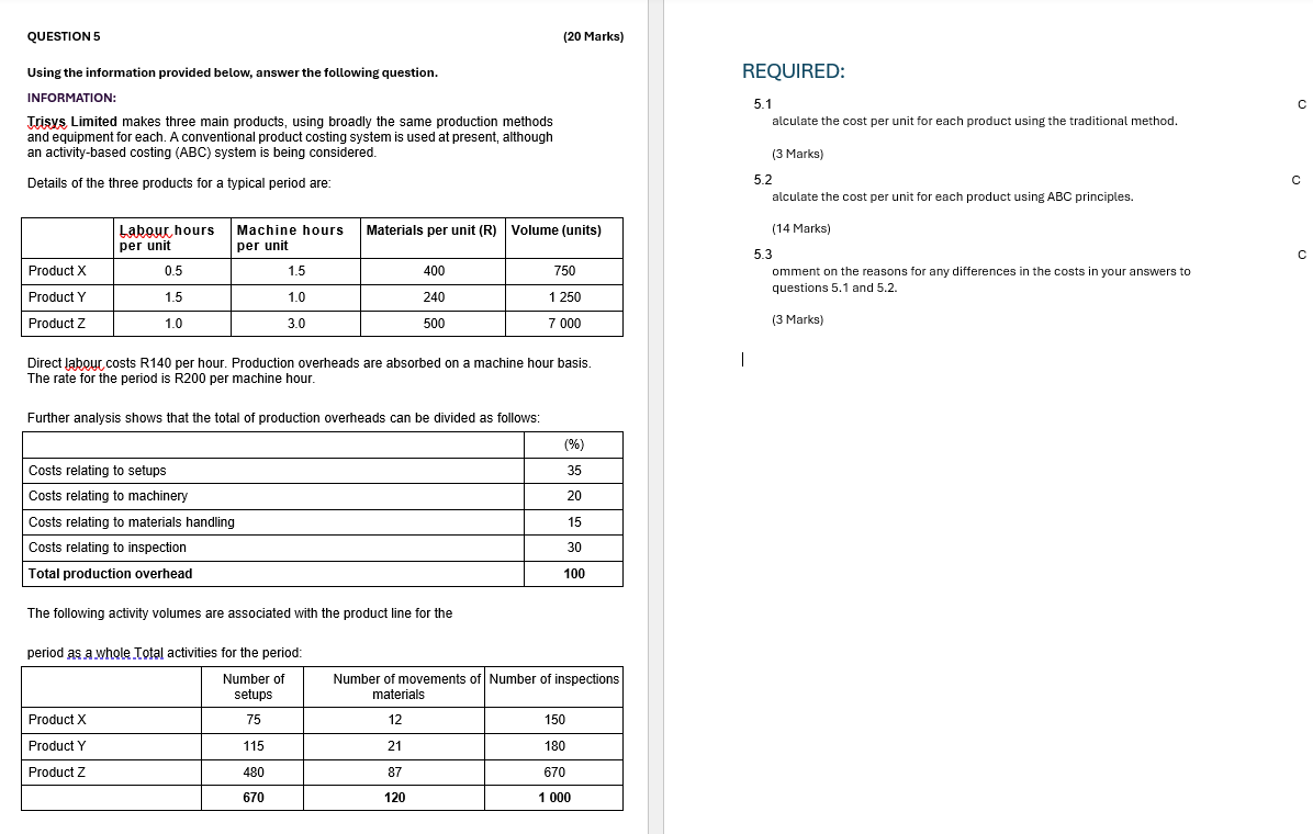 Solved REQUIRED:5.1alculate the cost per unit for each | Chegg.com