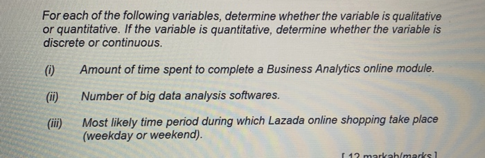 Solved For each of the following variables, determine | Chegg.com