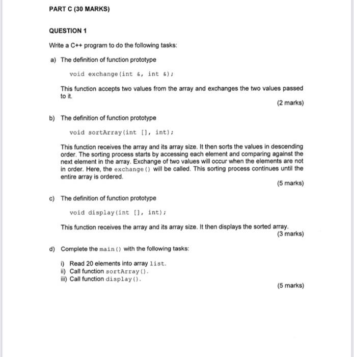 Solved PART C (30 MARKS) QUESTION 1 Write a C++ program to | Chegg.com
