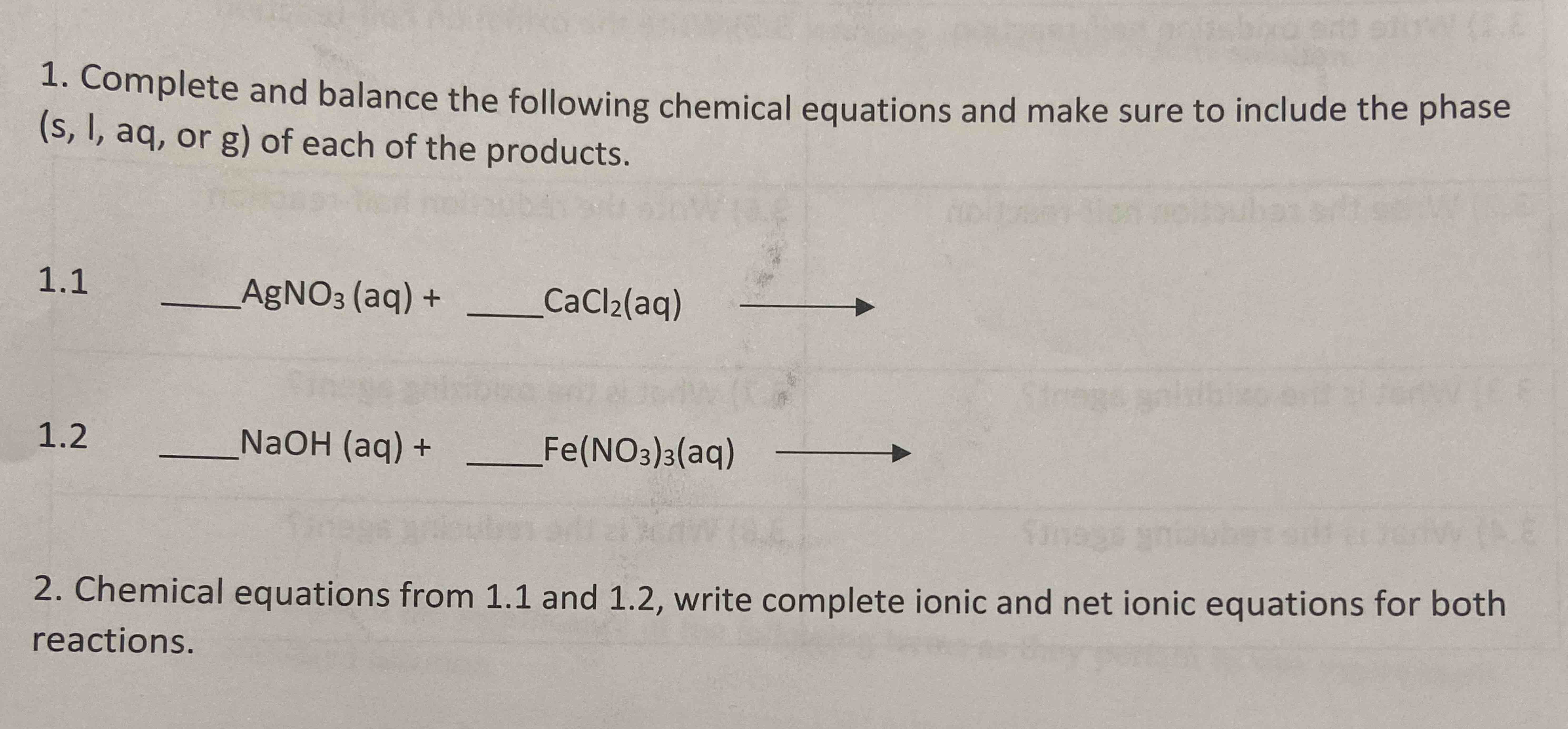 Solved Complete and balance the following chemical equations | Chegg.com