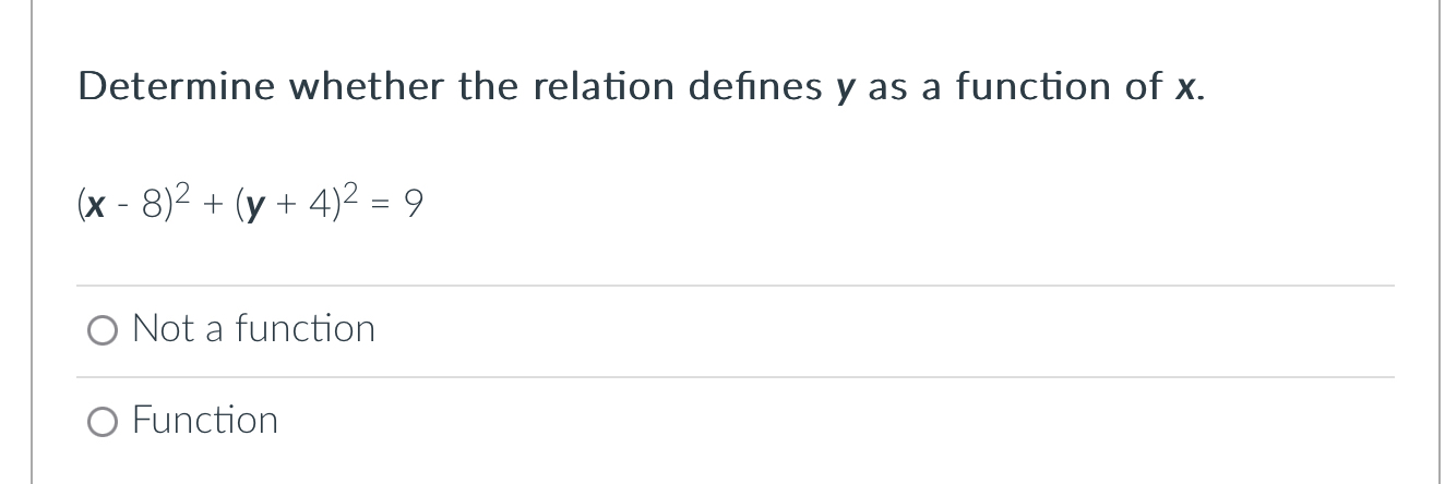 Solved Determine whether the relation defines y ﻿as a | Chegg.com