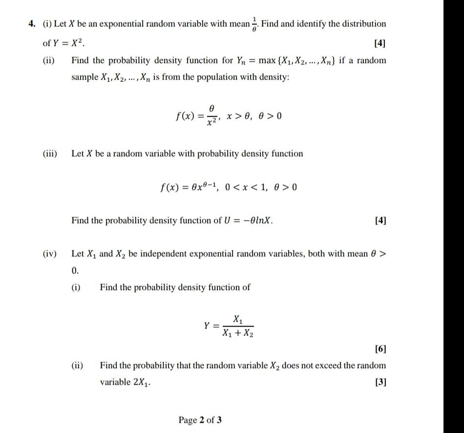 Solved 4. (1) Let X be an exponential random variable with | Chegg.com