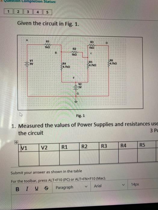 Solved Completion Status: 1 2 3 5 Given the circuit in Fig. | Chegg.com