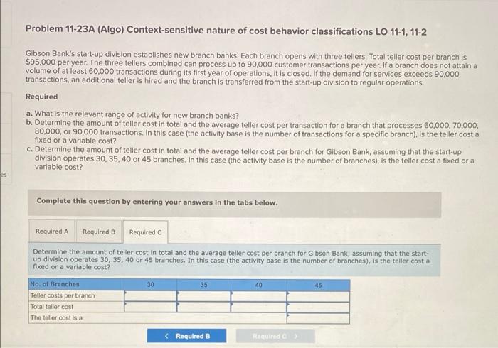 Solved Problem 11-23A (Algo) Context-sensitive nature of | Chegg.com