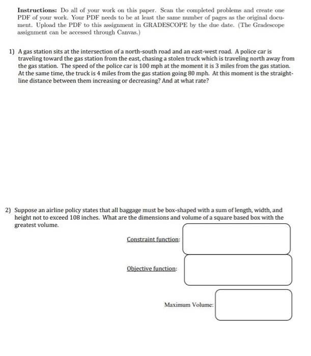 Solved Instructions: Do all of your work on this paper. Scan | Chegg.com