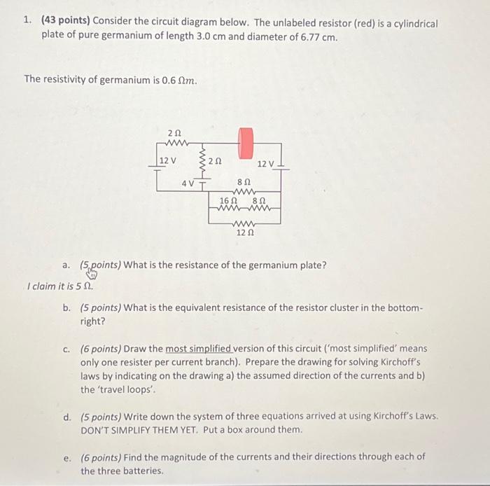 Solved 1. (43 points) Consider the circuit diagram below. | Chegg.com