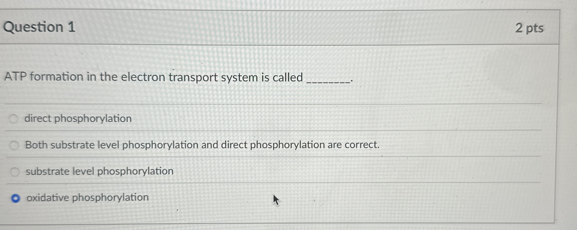 Solved Question 12 ﻿ptsATP formation in the electron | Chegg.com