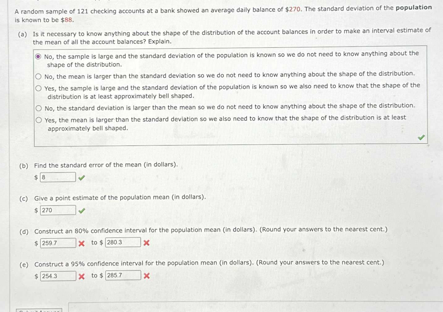 Solved A random sample of 121 ﻿checking accounts at a bank | Chegg.com