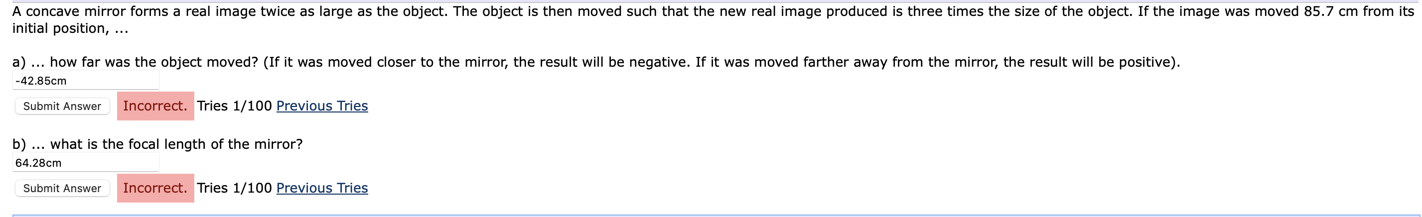 Solved by an EXPERT A concave mirror forms a real image twice as large as | Chegg.com