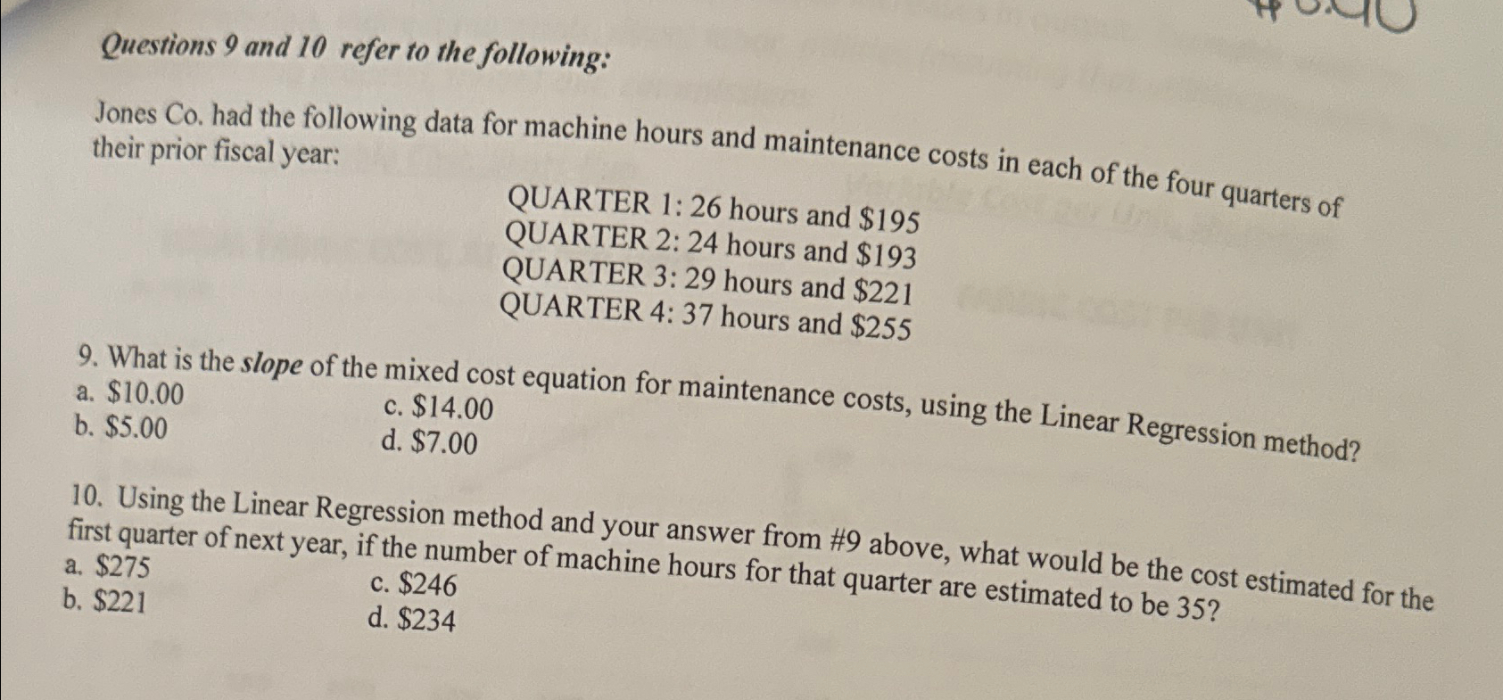 Solved Questions 9 ﻿and 10 ﻿refer to the following:Jones Co. | Chegg.com