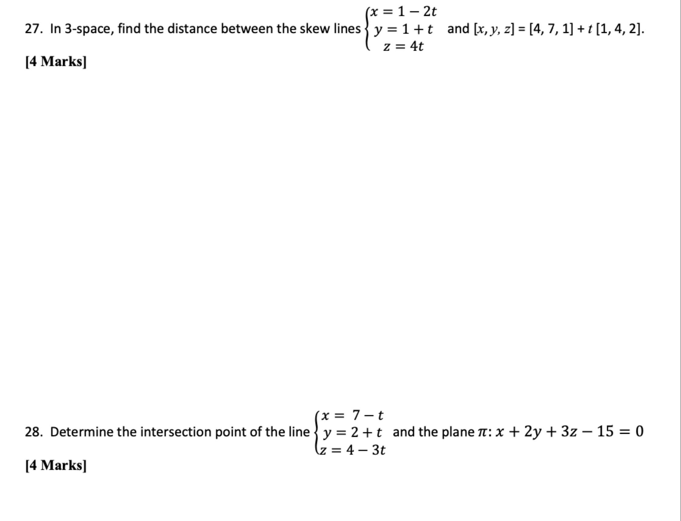 Solved In 3-space, find the distance between the skew lines | Chegg.com