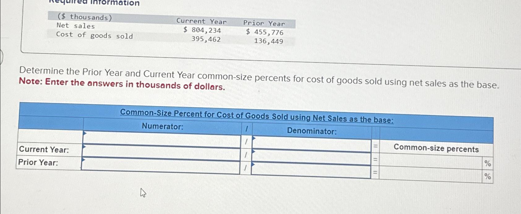 Solved \table[[( ﻿$ thousands),Current Year,Prior Year],[Net | Chegg.com