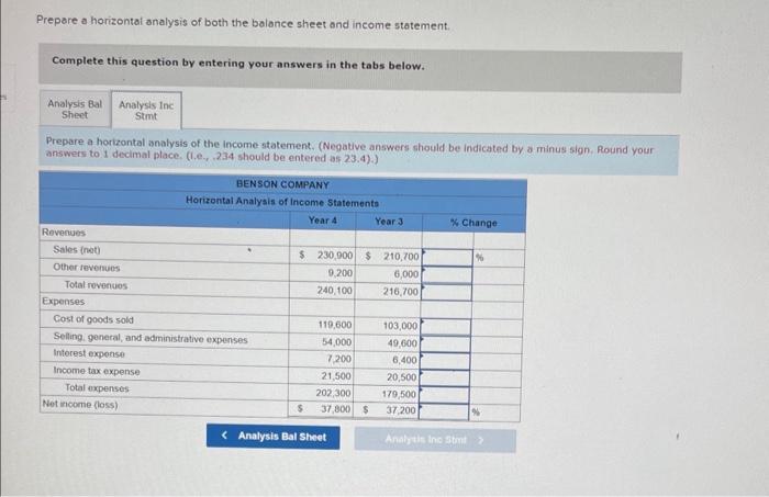 Solved Prepare a horizontal analysis of both the balance | Chegg.com