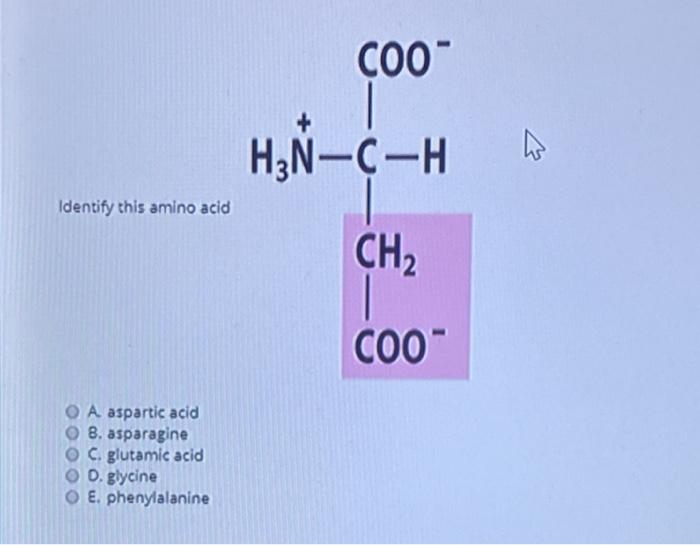 Solved C00 + H3N-C-H Identify this amino acid CH2 COOⓇ A | Chegg.com