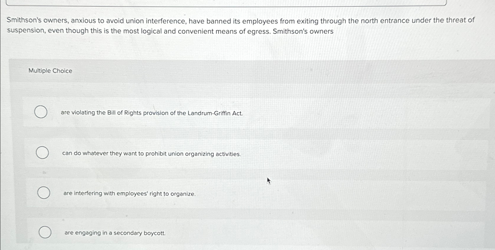 Solved Smithson's owners, anxious to avoid union | Chegg.com