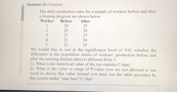 Solved (question 12). 1. The daily production rates for a | Chegg.com