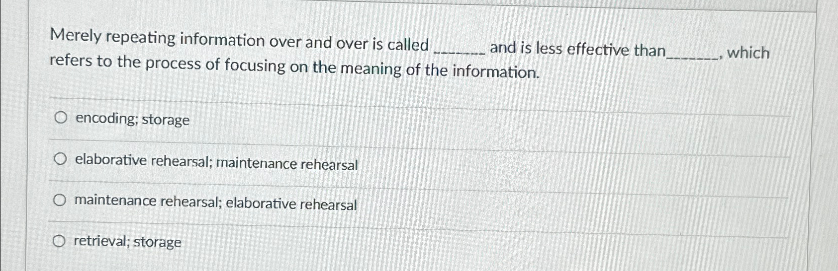 Solved Merely repeating information over and over is called | Chegg.com