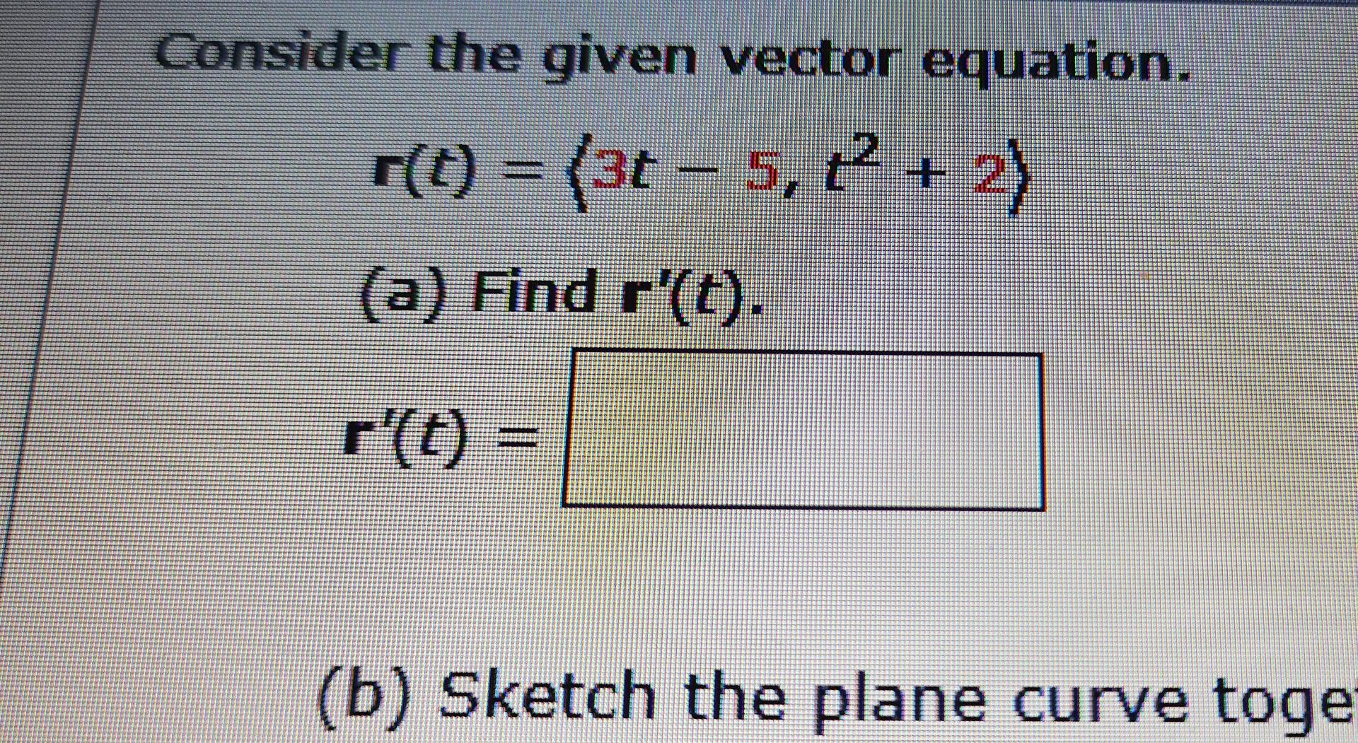 Solved Consider the given vector equation. r(t) = {3+ - 5,22 | Chegg.com