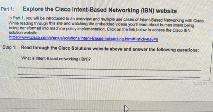 Solved Part 1: Explore the Cisco Intent-Based Networking | Chegg.com